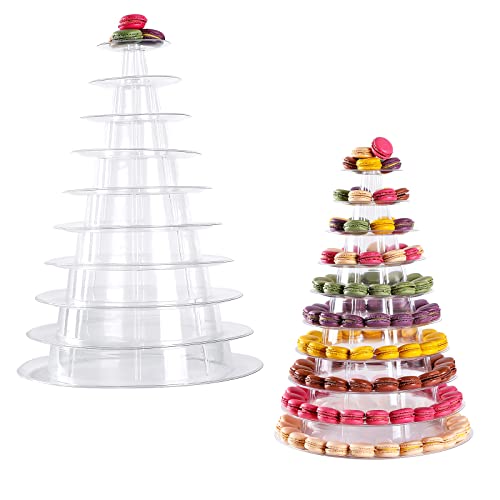 HQCHOOSE Macaron Tower Stand 10 Tier 4" - 13" Transparent Plastic Round Macaron Tower Display Stand Cupcake Cake Holder Rack Platter to Hold 230 Macarons for Wedding Birthday Party Decor