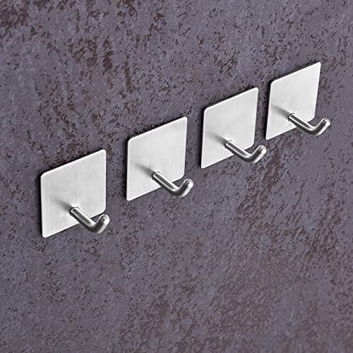 Adhesive Hooks 6 Pack Stainless Steel Sticky Hooks Waterproof for Handing Heavy Duty Use to Towel/Key/Bathroom/Kitchan/Home/Office