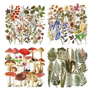 plant journaling stickers pack 160pcs, vintage scrapbook sticker aesthetic natural flower mushroom sticker art bullet journals planners diy sticker, pretty floral decorative decals