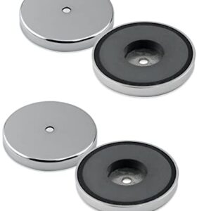 Walker Partners Round Base Cup Magnet with Hole for mounting, 50 lbs Pulling Power 2.4 inch Diameter 4-Pack, Chrome