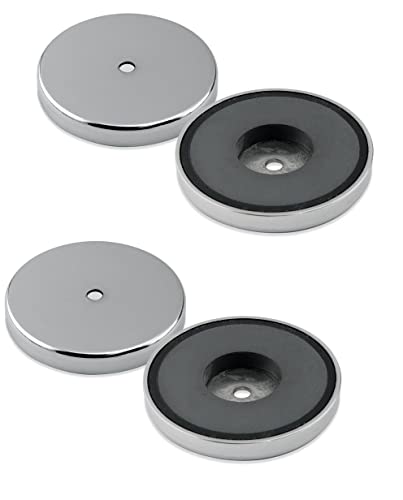 Walker Partners Round Base Cup Magnet with Hole for mounting, 50 lbs Pulling Power 2.4 inch Diameter 4-Pack, Chrome