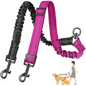 autowt two dog lead, 2 in 1 upgraded double dog leash attachment combine adjustable strap and shock absorbing bungee no tangle dual training splitter for different size dogs