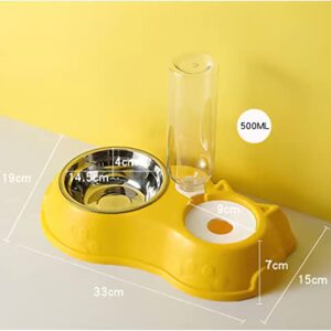 Pets Water and Food Bowl Set, Double Dog Cat Bowls Water and Food Bowl Set with Automatic Waterer Bottle for Small or Medium Size Dogs Cats, Non Slip Anti Spill Stable Separation Design