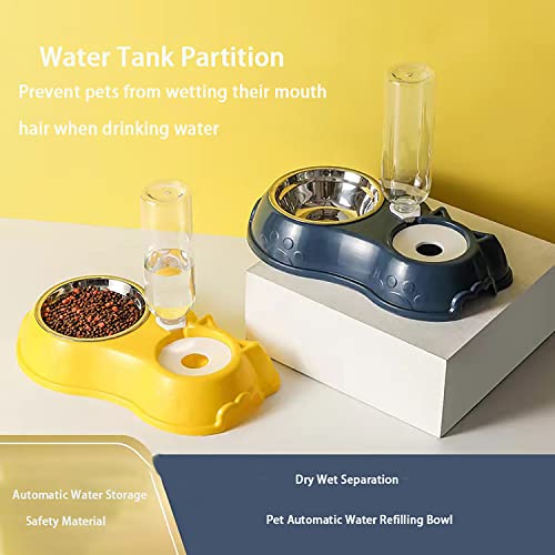 Pets Water and Food Bowl Set, Double Dog Cat Bowls Water and Food Bowl Set with Automatic Waterer Bottle for Small or Medium Size Dogs Cats, Non Slip Anti Spill Stable Separation Design