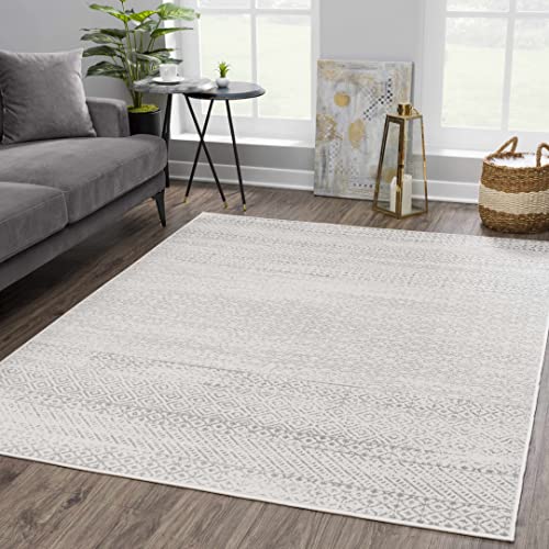 Hauteloom Tigris Moroccan Trellis Neutral Geometric Farmhouse Living Room Bedroom Area Rug - Distressed Rustic Pattern - Southwestern Native American Look - Ivory, Beige, Cream, Gray - 3'11" x 5'7"