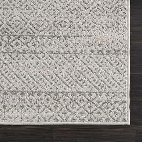 Hauteloom Tigris Moroccan Trellis Neutral Geometric Farmhouse Living Room Bedroom Area Rug - Distressed Rustic Pattern - Southwestern Native American Look - Ivory, Beige, Cream, Gray - 3'11" x 5'7"