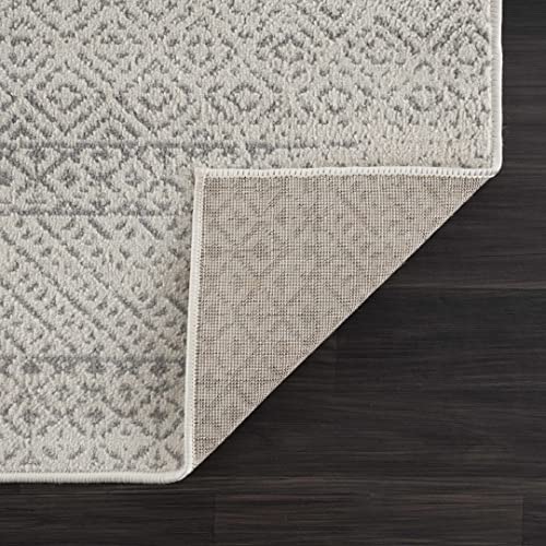 Hauteloom Tigris Moroccan Trellis Neutral Geometric Farmhouse Living Room Bedroom Area Rug - Distressed Rustic Pattern - Southwestern Native American Look - Ivory, Beige, Cream, Gray - 3'11" x 5'7"