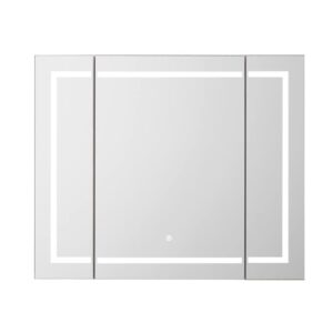 AQUADOM Royale Plus LED Medicine Mirror Cabinet 36in x 30in x 5in 3 Doors, Recessed Surface Mounted, Defogger, LED 3X Makeup Mirror, Electrical Outlets, Interior LED Light