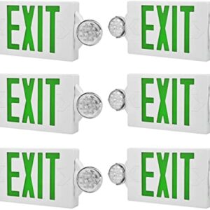 JW LIGHTING LED Exit Signs with Emergency Lights, Double Sided Adjustable LED Emergency Combo Light with Backup Battery, Hard Wired, Commercial Grade, 120-277V, Fire Resistant (UL 924) Green 6 Pack