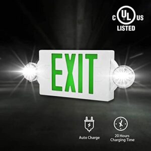 JW LIGHTING LED Exit Signs with Emergency Lights, Double Sided Adjustable LED Emergency Combo Light with Backup Battery, Hard Wired, Commercial Grade, 120-277V, Fire Resistant (UL 924) Green 6 Pack