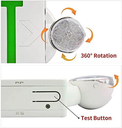 JW LIGHTING LED Exit Signs with Emergency Lights, Double Sided Adjustable LED Emergency Combo Light with Backup Battery, Hard Wired, Commercial Grade, 120-277V, Fire Resistant (UL 924) Green 6 Pack