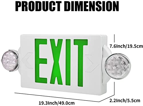 JW LIGHTING LED Exit Signs with Emergency Lights, Double Sided Adjustable LED Emergency Combo Light with Backup Battery, Hard Wired, Commercial Grade, 120-277V, Fire Resistant (UL 924) Green 6 Pack