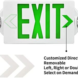 JW LIGHTING LED Exit Signs with Emergency Lights, Double Sided Adjustable LED Emergency Combo Light with Backup Battery, Hard Wired, Commercial Grade, 120-277V, Fire Resistant (UL 924) Green 6 Pack