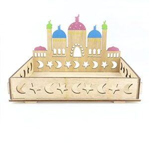 kymy wooden eid mubarak dessert tray,muslim rectangle wooden plate tray for islamic ramadan festival party,dessert food fruit wooden storage tableware for ramadan and eid mubarak decorations