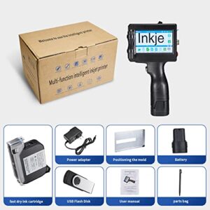 Handheld Printer Portable Labeler M6 600g with 4.3 Inch HD LED Touch Screen use for QR-Code Barcode Date Logo Batch Print on Card Bag Box Wood Glass Plastic with Black Ink Cartridge with Pen (ZF-M6)