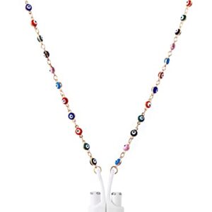 Female Magnetic Anti-Lost Straps Holder Gold Chain Colorful Eye Beads Necklace Leash String for Airpods Pro 3 2, 72cm (Colorful Beads), 28.35X0.43X0.43inches (FDL-001)