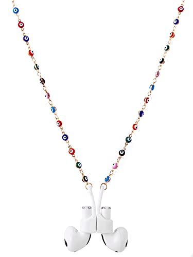 Female Magnetic Anti-Lost Straps Holder Gold Chain Colorful Eye Beads Necklace Leash String for Airpods Pro 3 2, 72cm (Colorful Beads), 28.35X0.43X0.43inches (FDL-001)