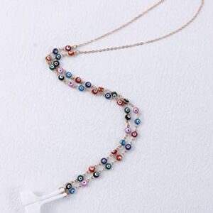 Female Magnetic Anti-Lost Straps Holder Gold Chain Colorful Eye Beads Necklace Leash String for Airpods Pro 3 2, 72cm (Colorful Beads), 28.35X0.43X0.43inches (FDL-001)