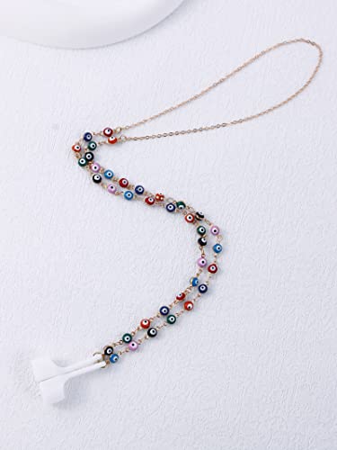 Female Magnetic Anti-Lost Straps Holder Gold Chain Colorful Eye Beads Necklace Leash String for Airpods Pro 3 2, 72cm (Colorful Beads), 28.35X0.43X0.43inches (FDL-001)