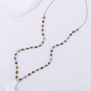 Female Magnetic Anti-Lost Straps Holder Gold Chain Colorful Eye Beads Necklace Leash String for Airpods Pro 3 2, 72cm (Colorful Beads), 28.35X0.43X0.43inches (FDL-001)