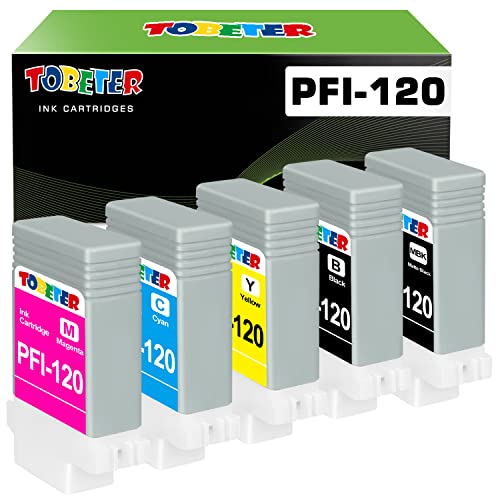 ToBeter Remanufactured PFI120 Ink Cartridge Pigment Tank Replacement for Canon PFI-120 PFI-120MBK PFI-120BK PFI-120C PFI-120M PFI-120Y Works with Image PROGRAF IPF TM-200 205 300 305 Printer (5-Pack)