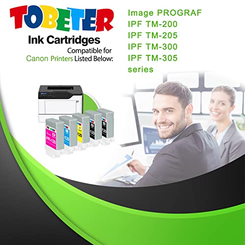 ToBeter Remanufactured PFI120 Ink Cartridge Pigment Tank Replacement for Canon PFI-120 PFI-120MBK PFI-120BK PFI-120C PFI-120M PFI-120Y Works with Image PROGRAF IPF TM-200 205 300 305 Printer (5-Pack)