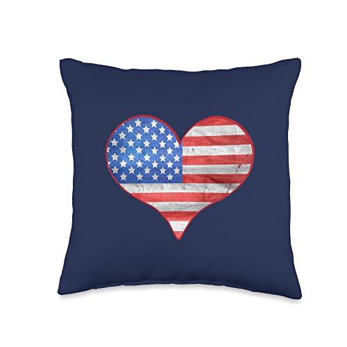 Patriotic Outfitters American Flag Heart 4th July Independence Day Throw Pillow, 16x16, Multicolor