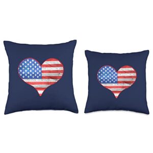 Patriotic Outfitters American Flag Heart 4th July Independence Day Throw Pillow, 16x16, Multicolor