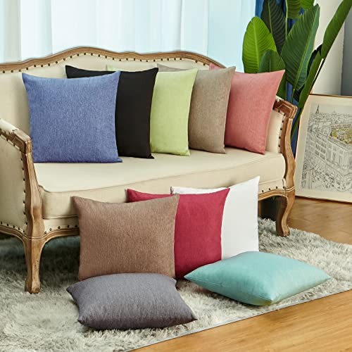 Mebakuk Linen Throw Pillow Covers Set of 2 Farmhouse Waterproof Decorative Pillowcase Soft and Cozy Square Cushion Case for Outdoor and Sofa Chairs (24 x 24 Inch Coral Red)