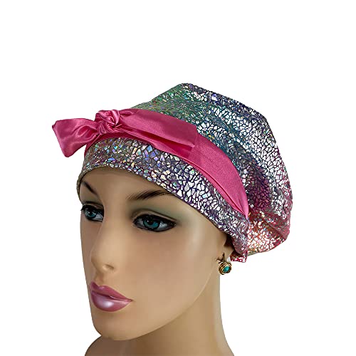 European Style Ribbon – Tie-Dye Holographic. - Scrub Hat for Women & Men tie Back | Working Cap with Holder. Bouffant, Scrub Hats for Women, Unisex Surgical Caps, Nurses Hats | Dr. Hats