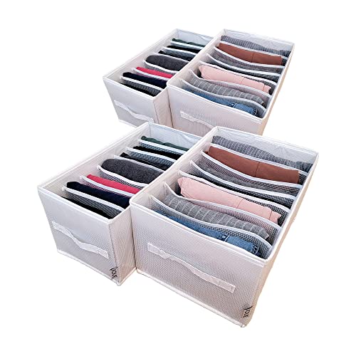 Joue Closet Drawer Organizers 4 Pcs. Premium, Extra-Sturdy, Mesh Organizational Dividers for Clothes Storage. White Wardrobe Dresser Clothing Grid System for Tshirts, Jeans, Leggings. 2 Small, 2 Large