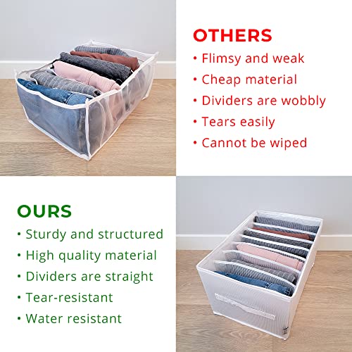 Joue Closet Drawer Organizers 4 Pcs. Premium, Extra-Sturdy, Mesh Organizational Dividers for Clothes Storage. White Wardrobe Dresser Clothing Grid System for Tshirts, Jeans, Leggings. 2 Small, 2 Large