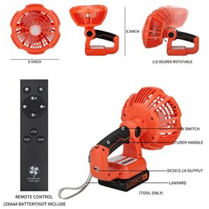 Cordless Fan with Remote for black and decker 14.4-20v lithium battery,Tabletop Fan with 3 Energy Efficient Speed Settings and Dimmable Led Light(Tool Only)