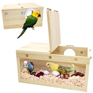 bnosdm parakeet nesting box transparent bird nest breeding box with perch wood bird house for cage cockatiel budgie lovebirds conure finch parrot small to medium birds (l)