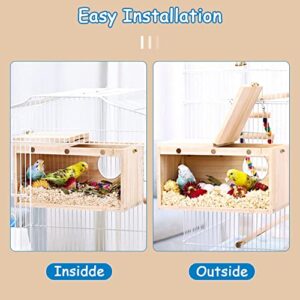 BNOSDM Parakeet Nesting Box Transparent Bird Nest Breeding Box with Perch Wood Bird House for Cage Cockatiel Budgie Lovebirds Conure Finch Parrot Small to Medium Birds (L)