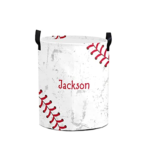 CustomLife Baseball Sports Personalized Custom Laundry Hamper Storage Basket Collapsible for Living Room Bathroom Bedroom 14.17 X 19.69 inches