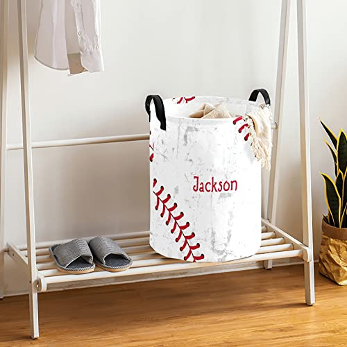 CustomLife Baseball Sports Personalized Custom Laundry Hamper Storage Basket Collapsible for Living Room Bathroom Bedroom 14.17 X 19.69 inches