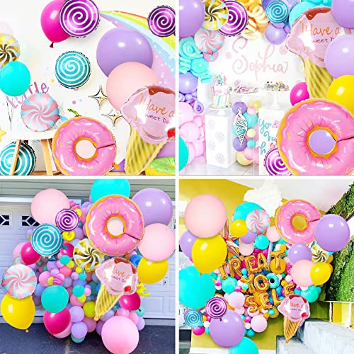 Sweet Macaroon Candy Balloon Arch Kit Candy Lollipop Foil Balloons Garland Kit Candy Party Decorations Supplies for Girls Birthday Party Baby Shower