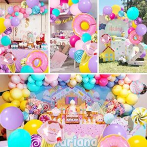 Sweet Macaroon Candy Balloon Arch Kit Candy Lollipop Foil Balloons Garland Kit Candy Party Decorations Supplies for Girls Birthday Party Baby Shower