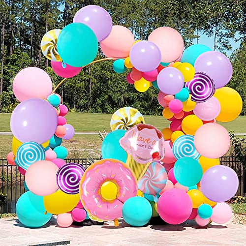 Sweet Macaroon Candy Balloon Arch Kit Candy Lollipop Foil Balloons Garland Kit Candy Party Decorations Supplies for Girls Birthday Party Baby Shower