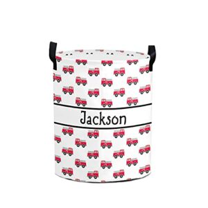 customlife fire truck baby personalized custom laundry hamper storage basket collapsible for living room bathroom bedroom 14.17 x 19.69 inches