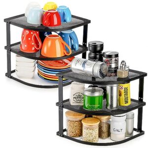 elsjoy 2 pack 3-tier cabinet corner shelf, 9 inch metal counter corner organizer rack, kitchen storage shelf pantry organizer for plate, cups, matte black