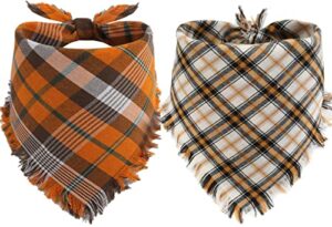 fall dog bandana, thanksgiving dog bandanas, autumn reversible washable plaid triangle bibs scarf for small medium large pets dogs cats