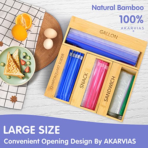 Akarvias Ziplock Bag Organizer for Kitchen Drawer-Large Storage Space,Food Storage Bag Organizer,Bamboo Plastic Bag Holder,Sandwich Bag Organizer-Upgrade Convenient Openings-Fits Quart Slider Bag