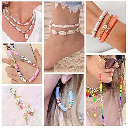 Quefe 16500pcs, 66 Colors, Clay Heishi Beads with 260 Letter Beads Polymer Flat Clay Beads Kit with Elastic String Pendant and Jump Rings for DIY Jewelry Marking Bracelets Necklace, 6mm