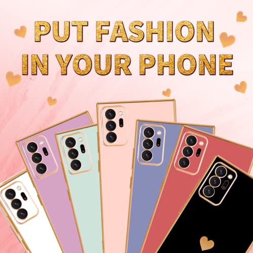 Shorogyt for Samsung Galaxy Note 20 Ultra 5G/4G Heart Case Cute Aesthetic Love Hearts Pattern Girls Women Black Gold Luxury Girly Design Phone Cases Cover+Screen+Chain for Note20 Ultra 6.9 Inch