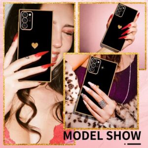 Shorogyt for Samsung Galaxy Note 20 Ultra 5G/4G Heart Case Cute Aesthetic Love Hearts Pattern Girls Women Black Gold Luxury Girly Design Phone Cases Cover+Screen+Chain for Note20 Ultra 6.9 Inch