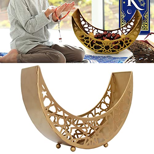 Ramadan Food Tray, Ramadan Tray Moon Shape Large Capacity 11.8x8.3x3.1in Decorative Iron Serving Tray for Islam Muslim Eid Holiday