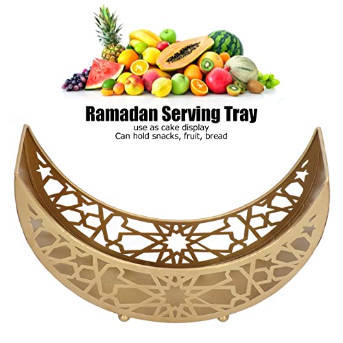 Ramadan Food Tray, Ramadan Tray Moon Shape Large Capacity 11.8x8.3x3.1in Decorative Iron Serving Tray for Islam Muslim Eid Holiday