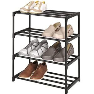 sokosen 4-tier small shoe rack, metal stackable kids shoe shelf storage zapateras organizer,narrow shoe rack sturdy for closet hallway entryway living room bedroom (black)